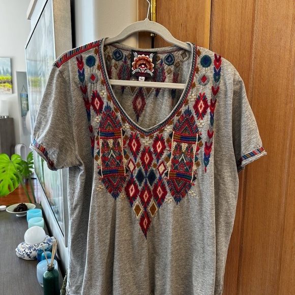 Johnny Was | Tops | Johnny Was Embroidered Tshirt Large | Poshmark